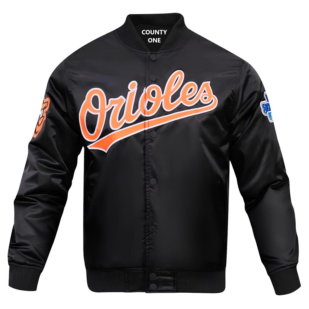 MLB Baltimore Orioles Varsity Jacket Black Satin Jacket Custom Varsity ...