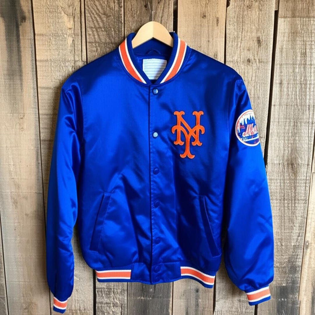 New York Mets Varsity Jacket Blue Satin Jacket Custom Varsity Jackets ...