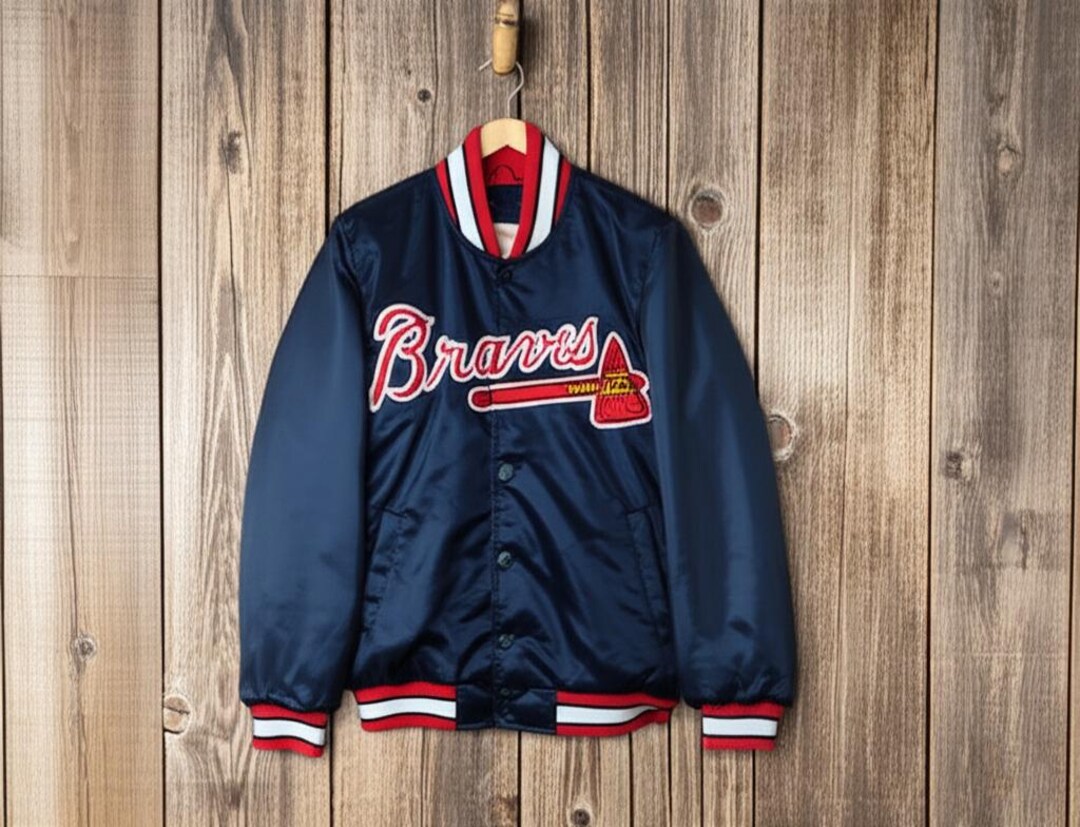 Atlanta Braves Varsity Jacket Navy Blue Satin Jacket Letterman Jacket ...