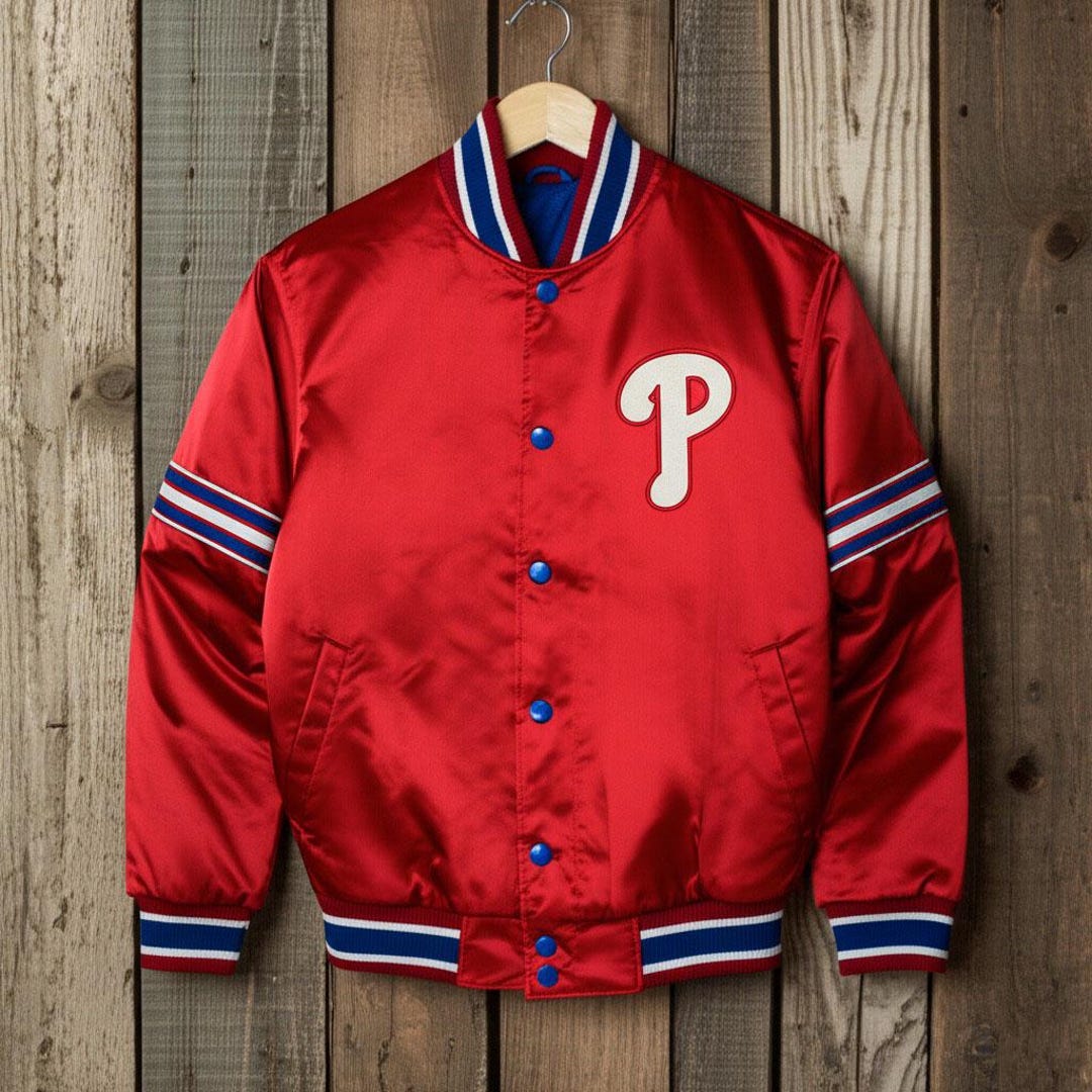 Philadelphia Phillies Varsity Jacket Red Satin Jacket Letterman Jacket ...