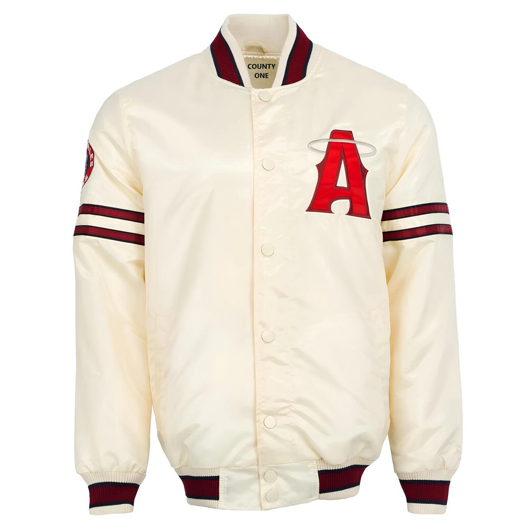 MLB Los Angeles Angels Varsity Jacket Ivory Satin Jacket Baseball ...