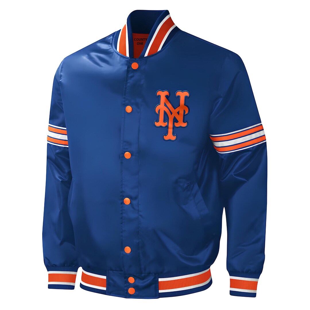 MLB New York Mets Varsity Jacket Blue Satin Jacket Baseball Jacket Team ...