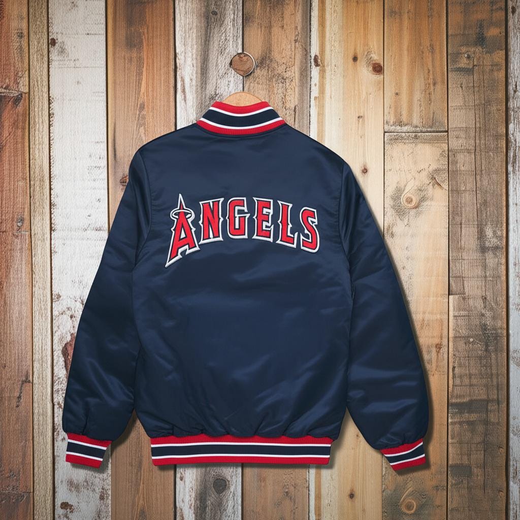 Los Angeles Angels Varsity Jacket Navy Blue Satin Jacket Letterman ...
