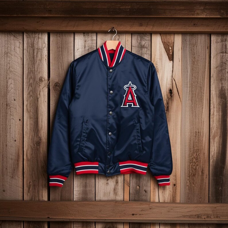 Los Angeles Angels Varsity Jacket Navy Blue Satin Jacket Letterman ...