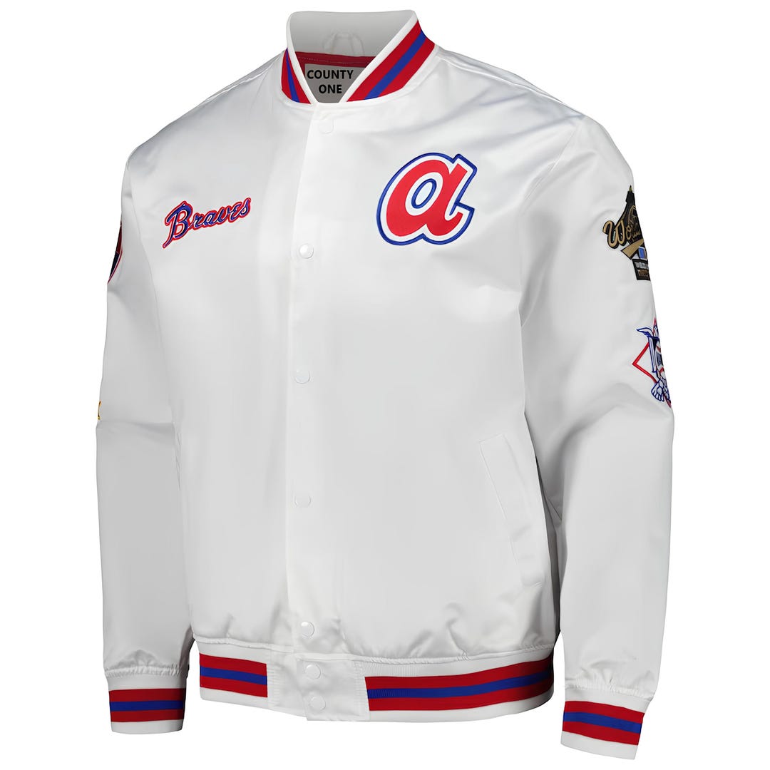 MLB Atlanta Braves Varsity Jacket White Satin Jacket Letterman Jacket ...