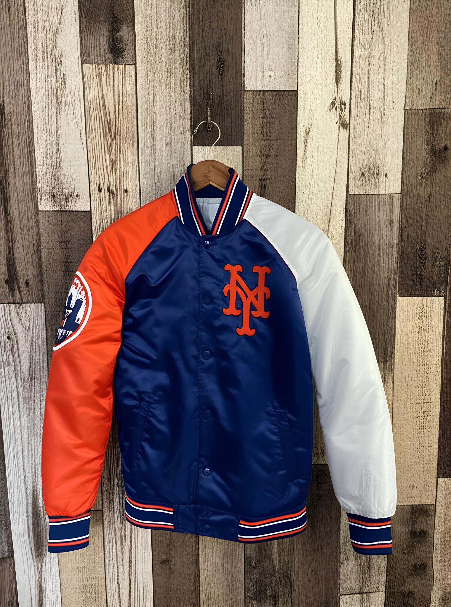 New York Mets Varsity Jacket Blue White Orange Satin Jacket Baseball ...