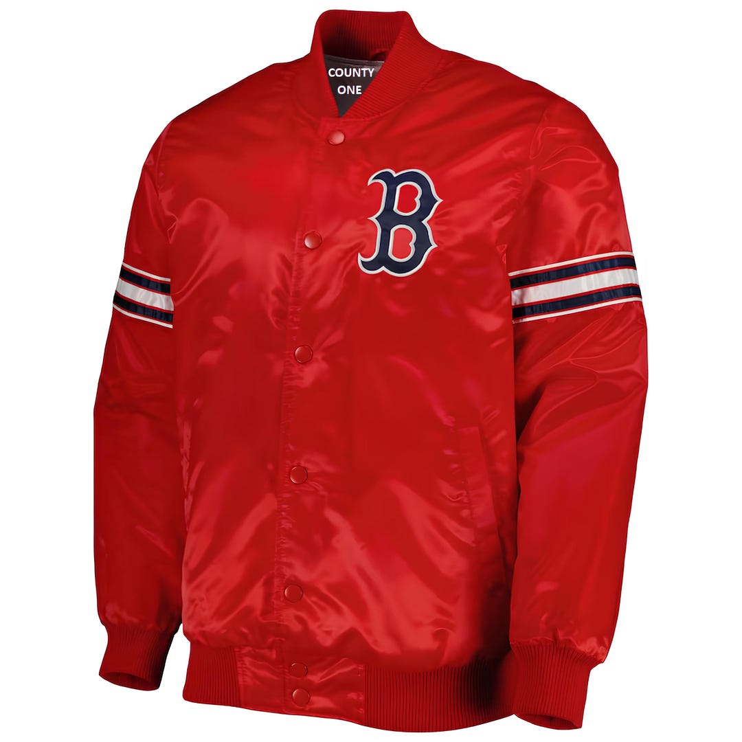 MLB Boston Red Sox Varsity Jacket Red Satin Jacket Letterman Jacket ...