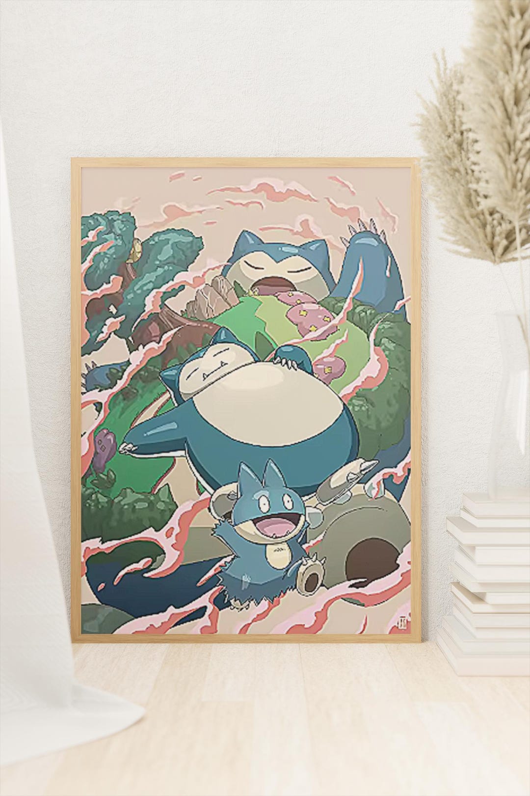 Snorlax and Munchlax Pokémon Poster – Relaxed Dreamy Art – No Frame ...