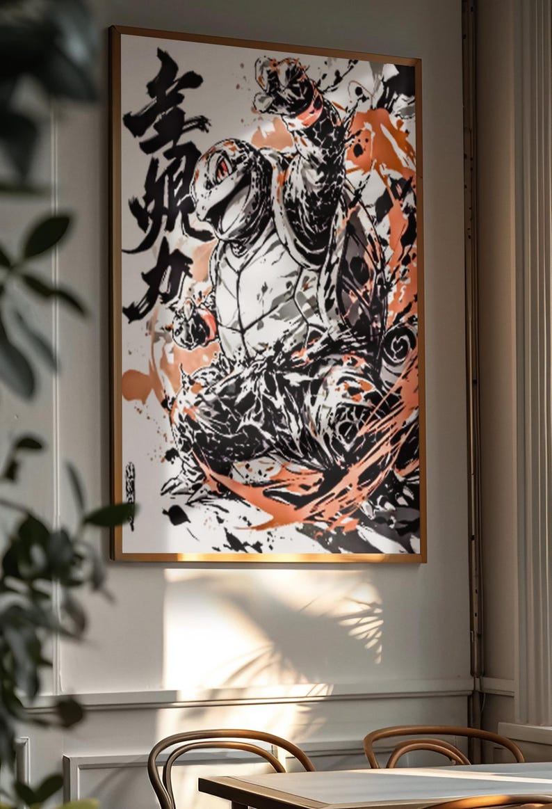 Squirtle Samurai Ink Art Poster - Japanese Pokémon Warrior Print, Water ...