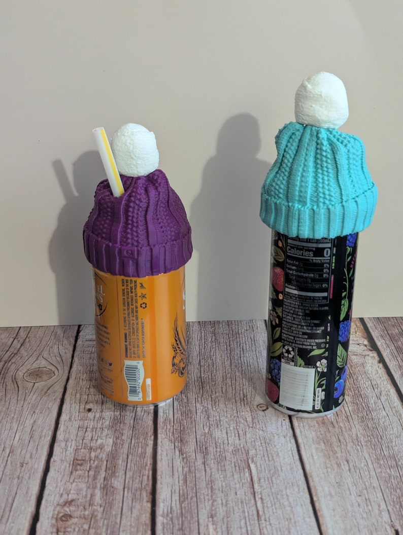 3D Printed Beanie Can Cover | Winter Hat Drink Cap | Fun Soda & Beer ...