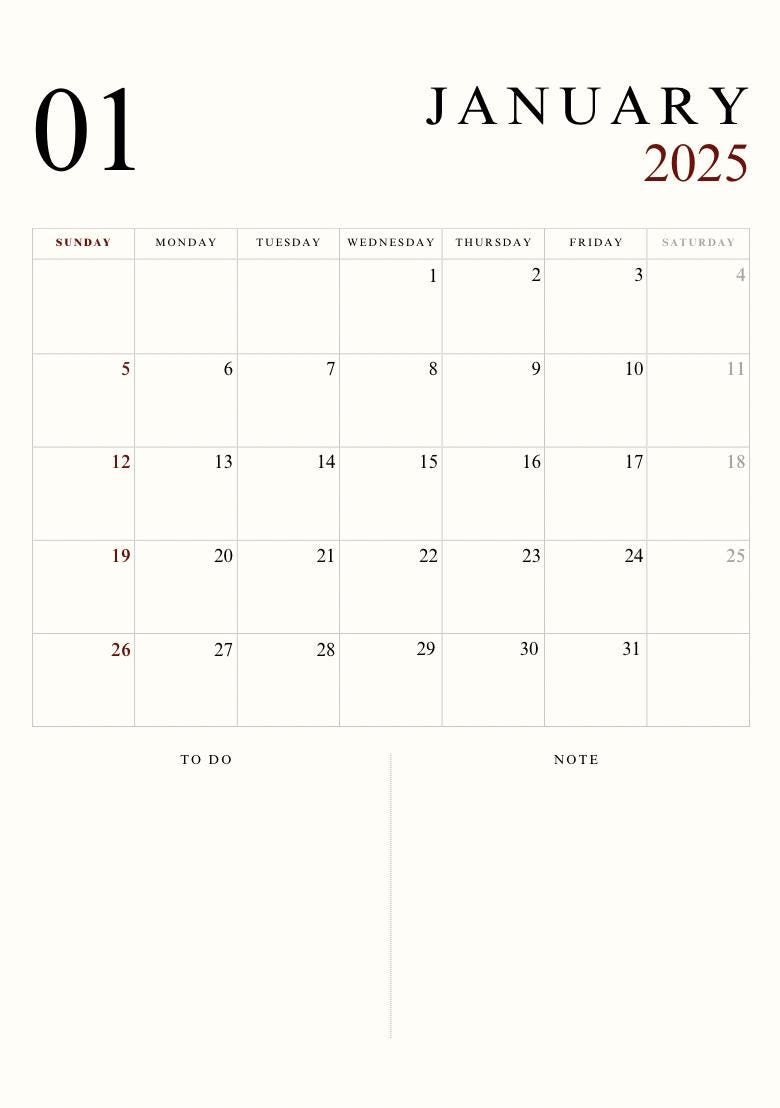 PDF Printable - Japanese MUJI Style Calendar -download 1 Sec Today ...