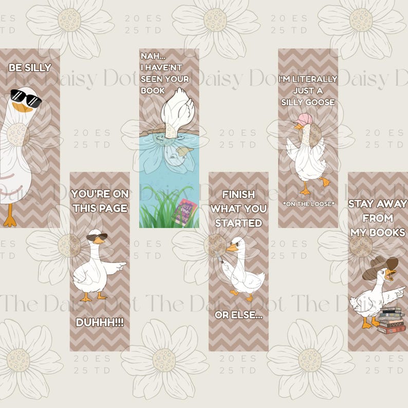 Silly Goose Bookmark Bundle PDF PNG JPG | 12 Printable Funny Cute ...