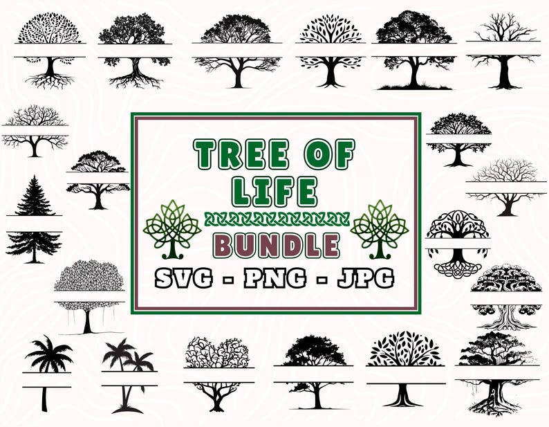 Tree of Life Split Monogram SVG PNG JPG Bundle | 30 Custom Celtic Tree ...