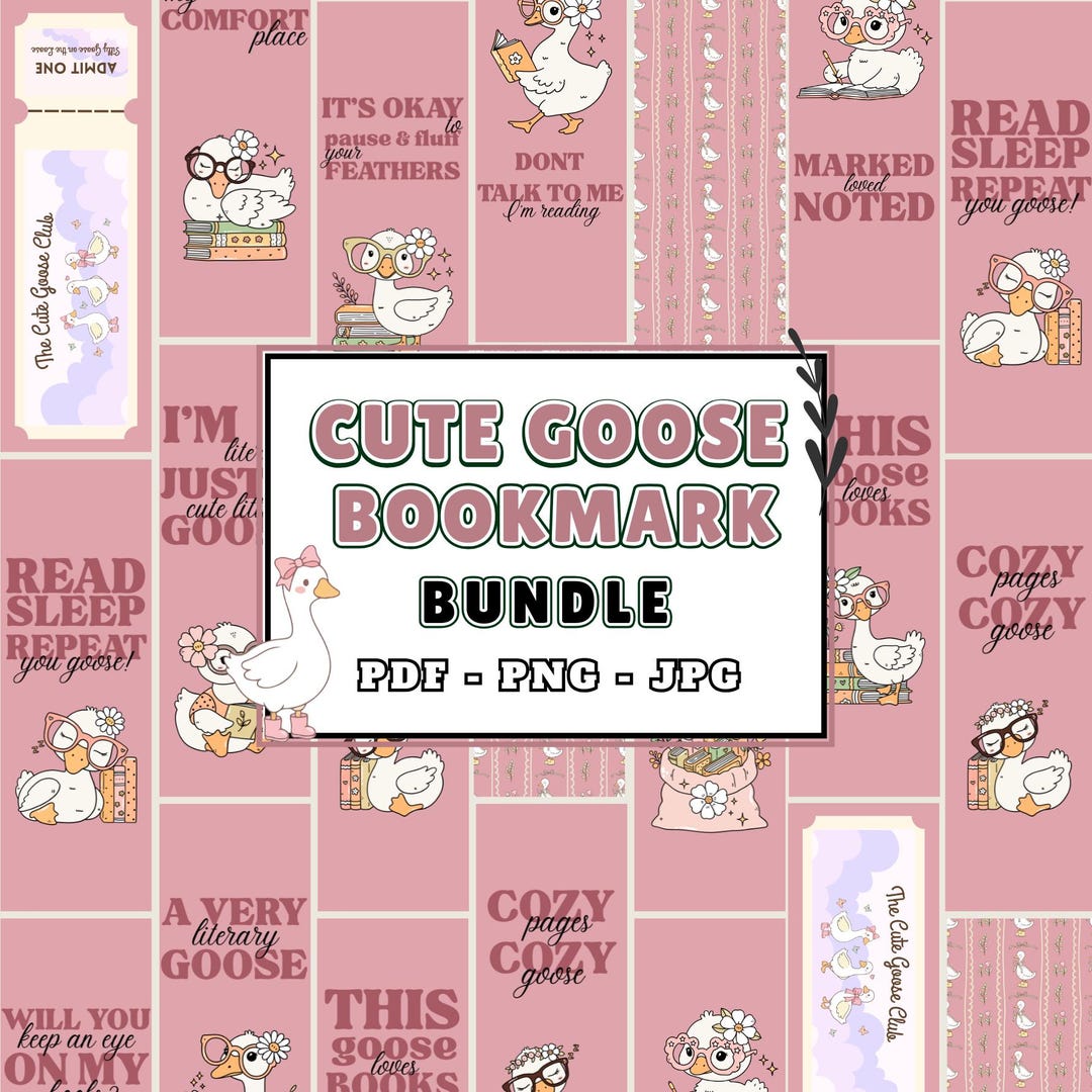 Cute Goose Bookmark Bundle PNG JPG PDF | 12 Adorable Goose Reading ...