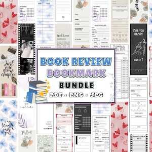 Book Review Bookmark Bundle PDF PNG JPG | 30 Unique Printable Designs ...