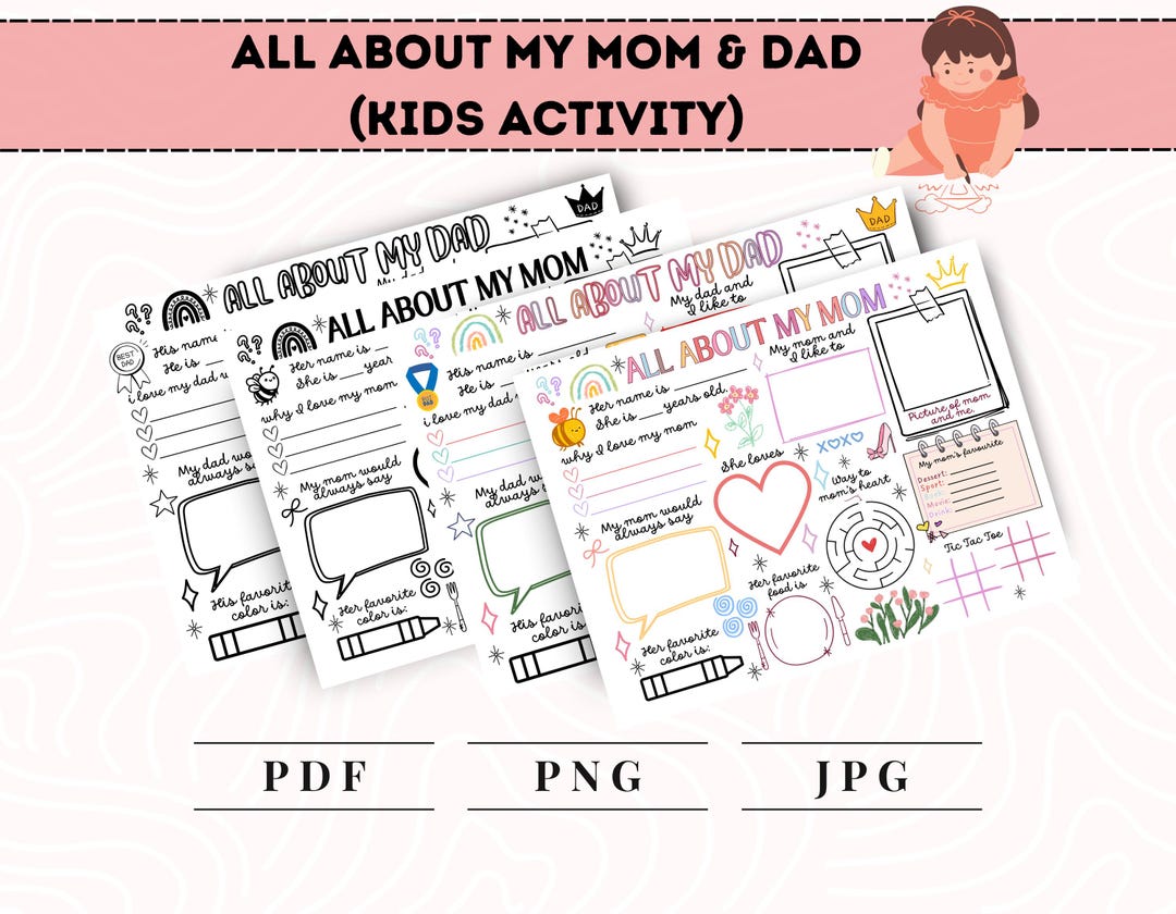 Mom & Dad Card Printable Kids Activity Sheet | All About My Mom and Dad ...