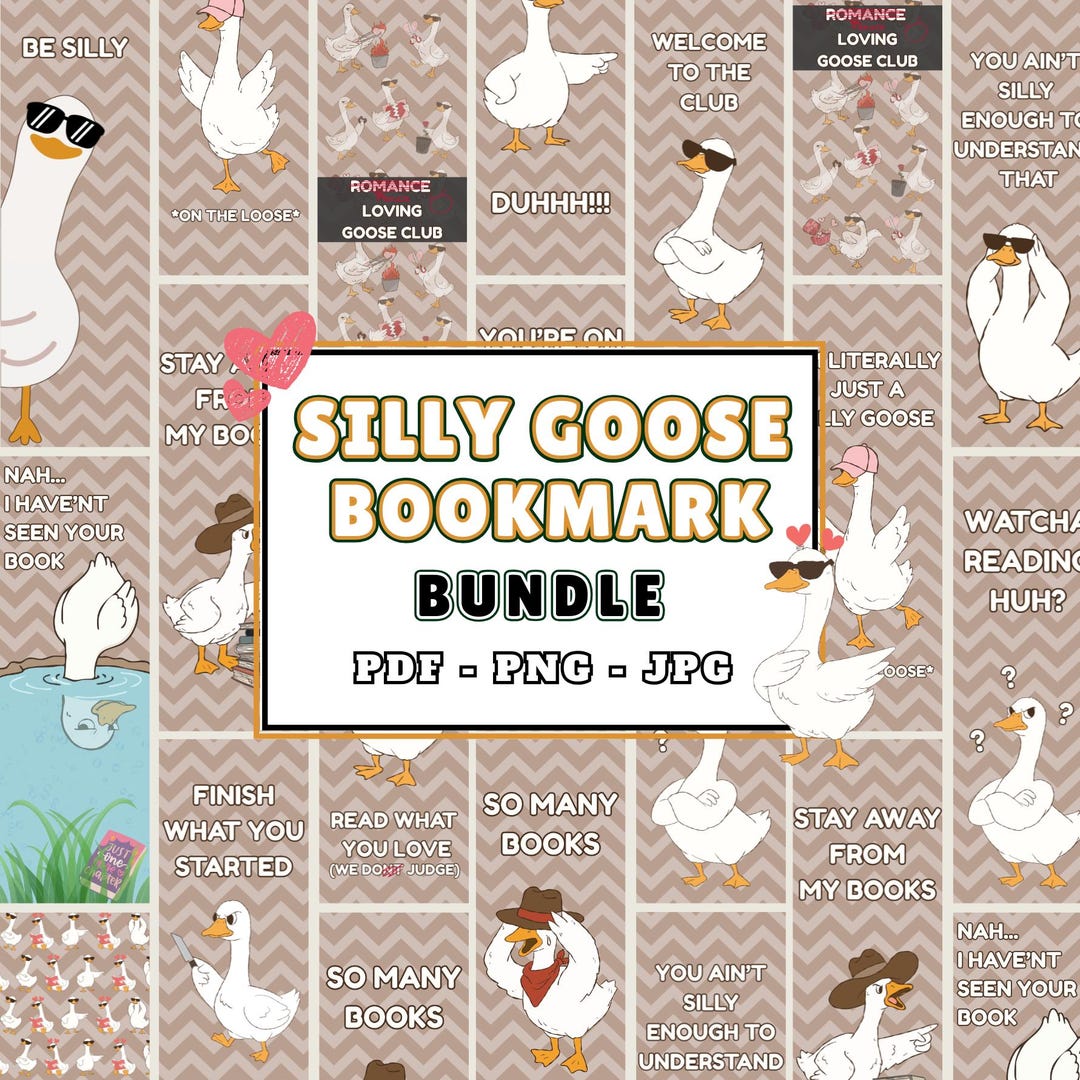 Silly Goose Bookmark Bundle PDF PNG JPG | 12 Printable Funny Cute ...