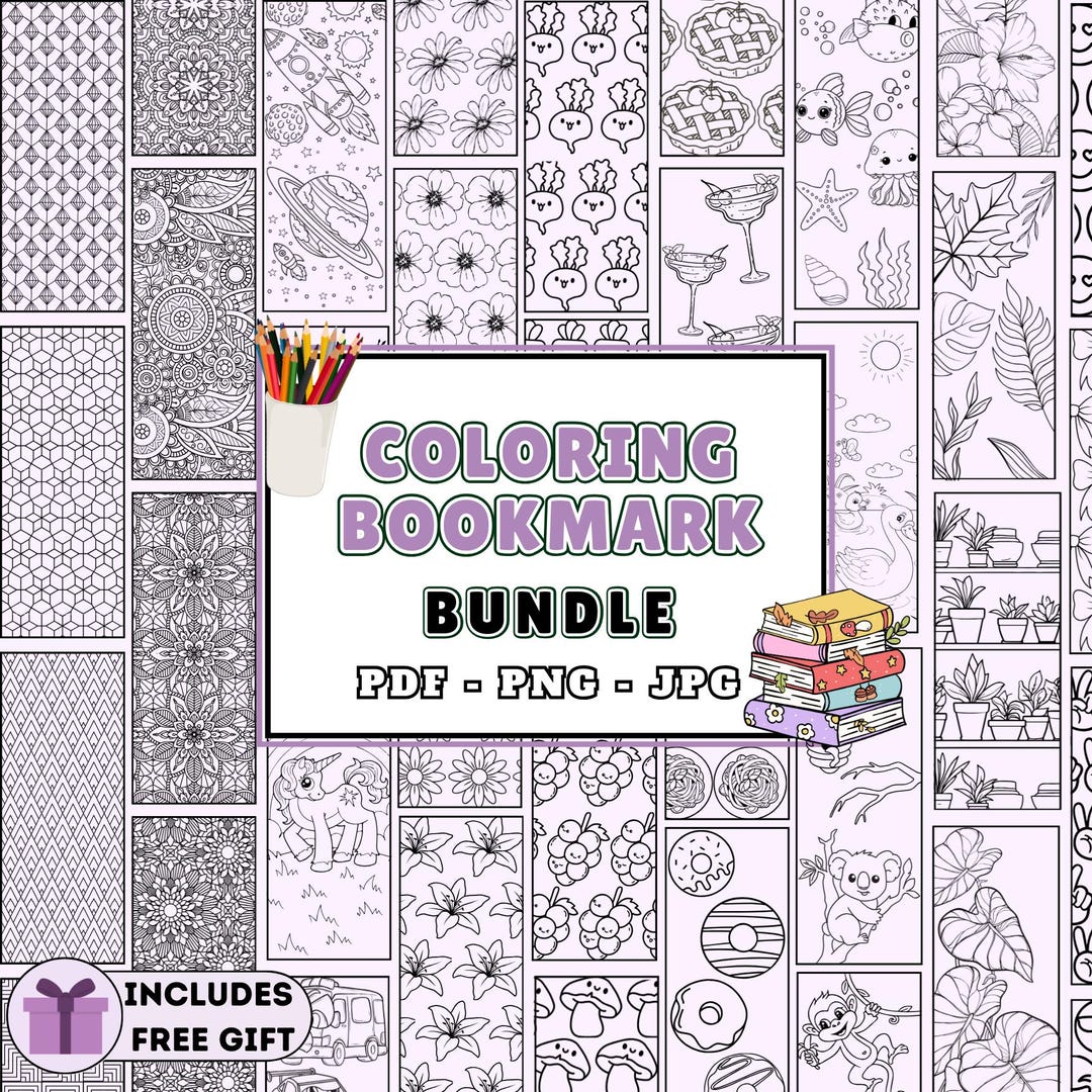 Coloring Bookmark Bundle PDF PNG JPG | 72 Bookmark Printable Design ...