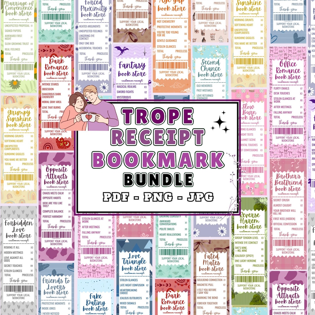 Trope Receipt Bookmark Bundle PDF PNG JPG | 20 Unique & Colourful ...