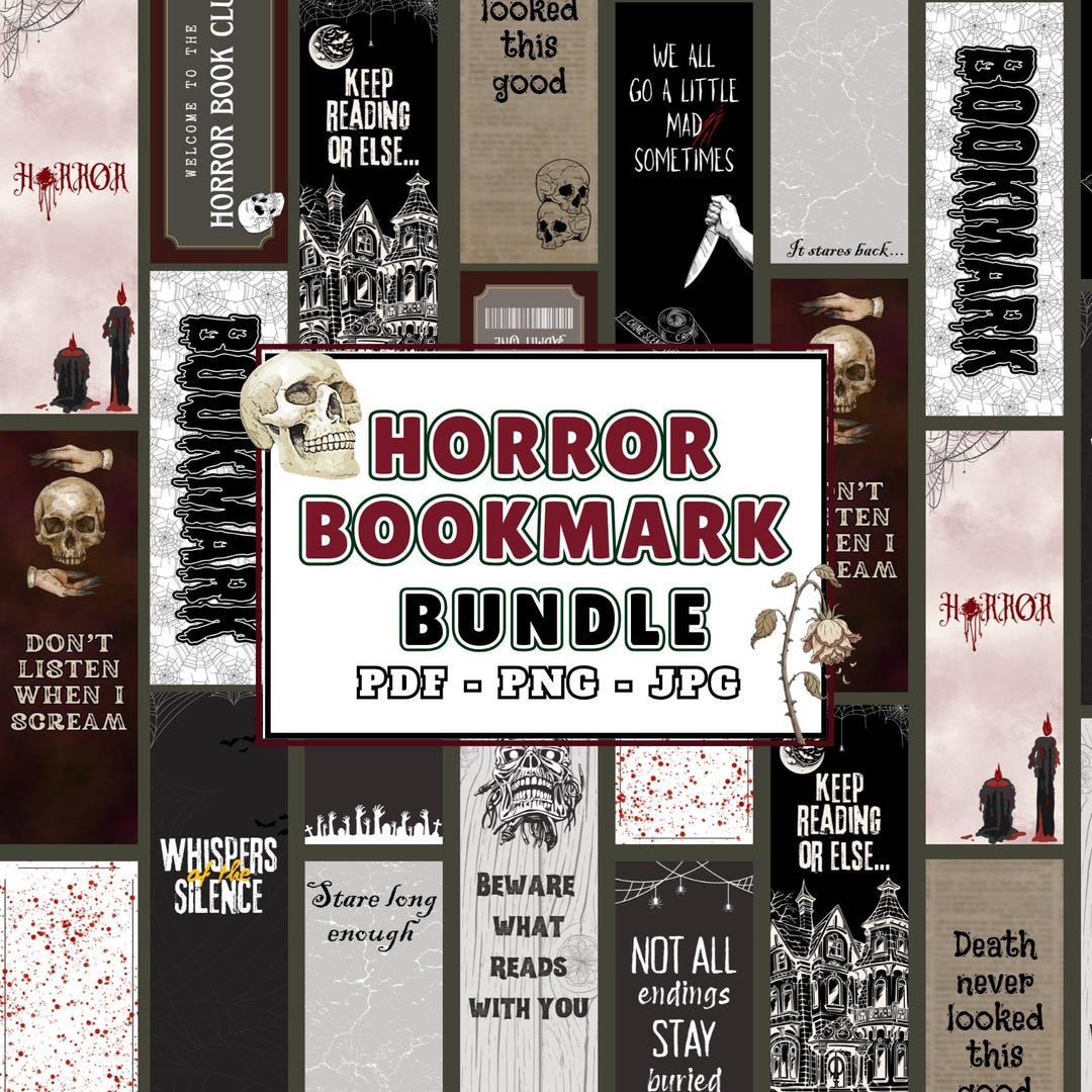 Horror Bookmark Bundle PDF PNG JPG | 12 Scary Bookmarks for Horror ...
