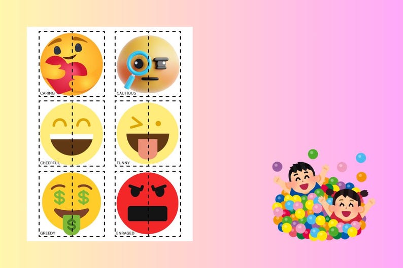 24 Emotion Matching Game for Kids, Fun Printable Memory Game, Match ...