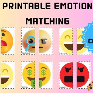 24 Emotion Matching Game for Kids, Fun Printable Memory Game, Match ...