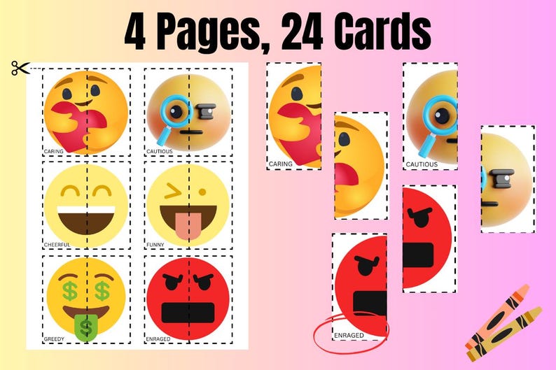 24 Emotion Matching Game for Kids, Fun Printable Memory Game, Match ...