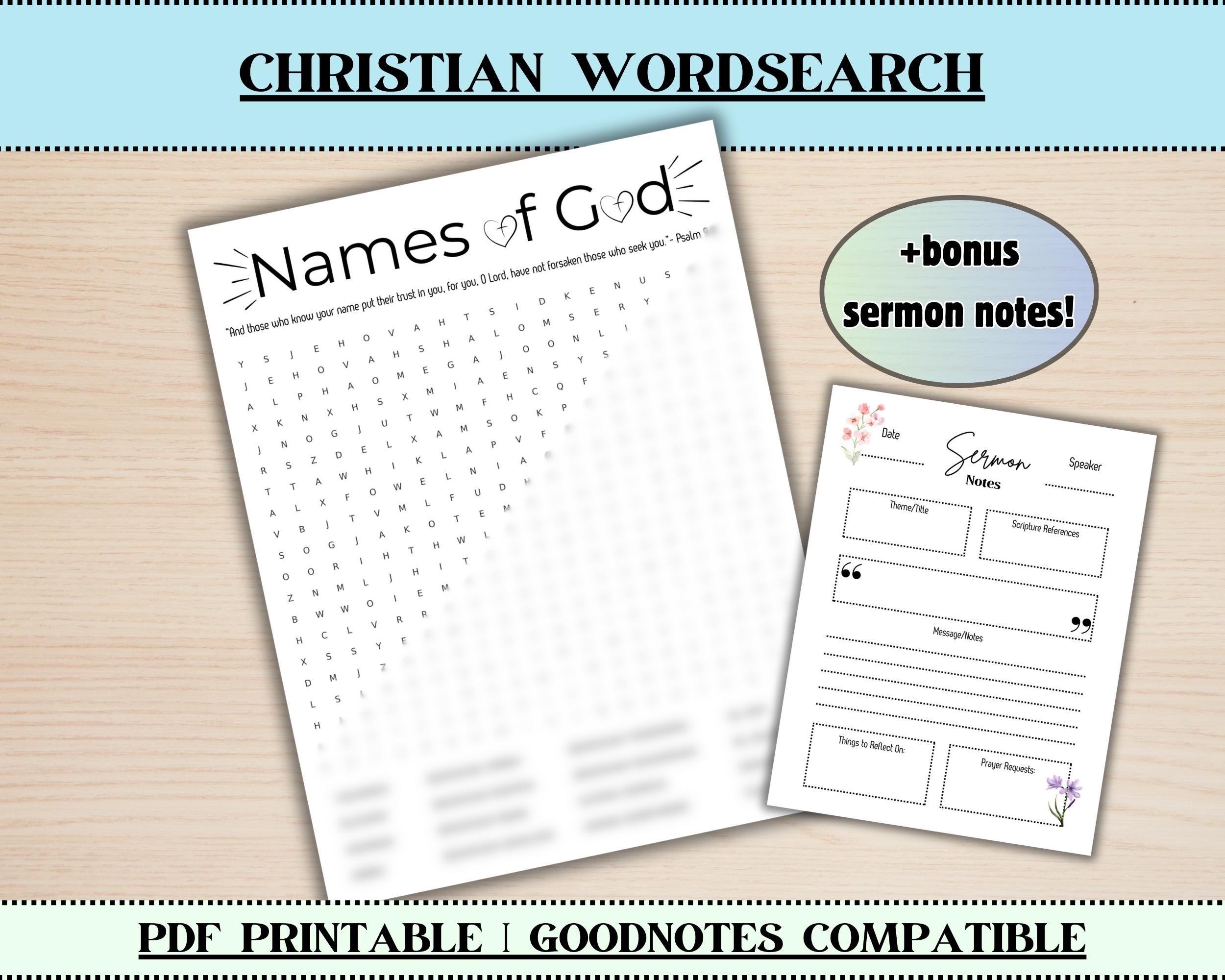 Names of Jesus Wordsearch Puzzle Christian Bible Study Journal Page ...