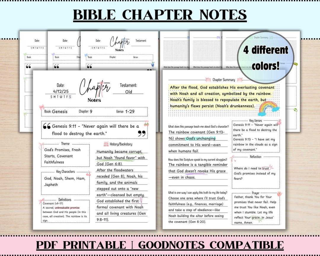 Bible Chapter Notes Study Journal Page Pastel Coquette Bow Women ...