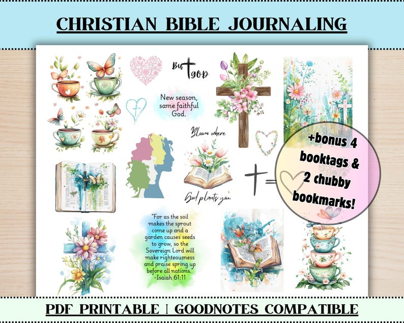 Christian Bible Journaling Printable Watercolor Flower Bundle Planner ...