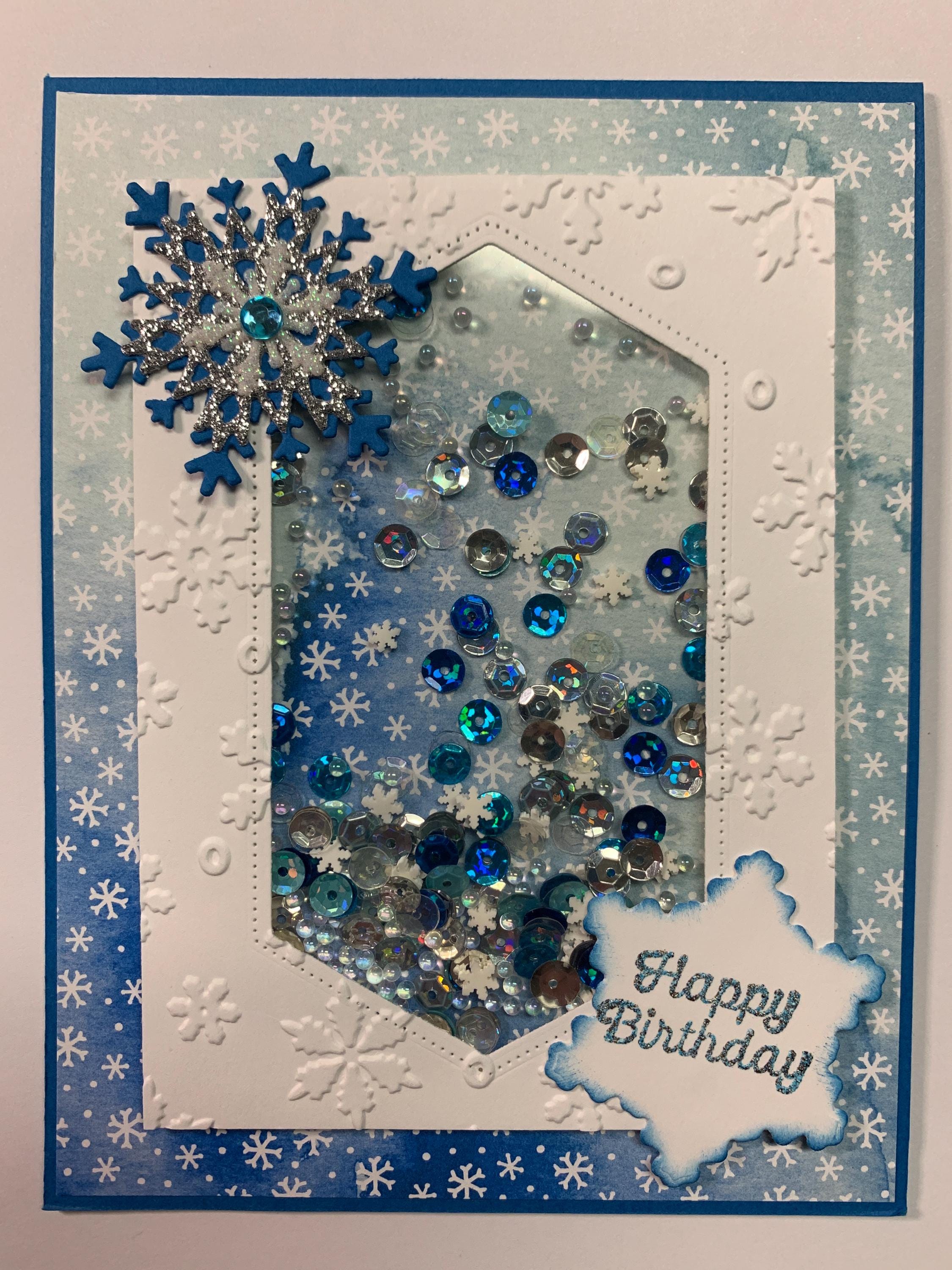 Handmade Happy Birthday Blue Snowflake Shaker Card - Etsy