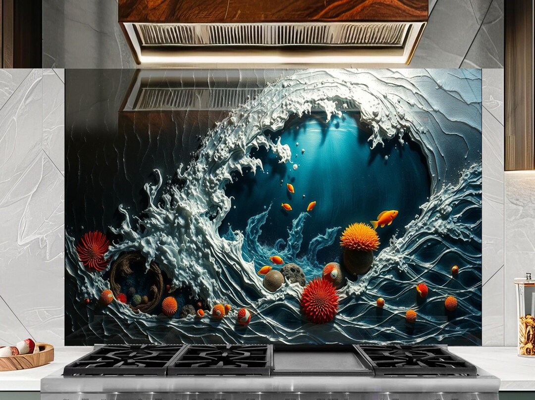 Tempered Glass Backsplash Tiles-fish Backsplash for Kitchen Splashback ...