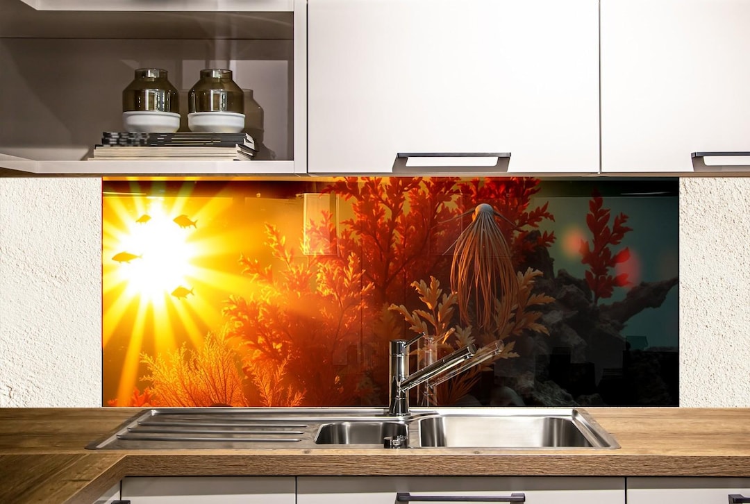 Tempered Glass Aquarium Backsplash Design-cooker Wall Backsplash Panel ...