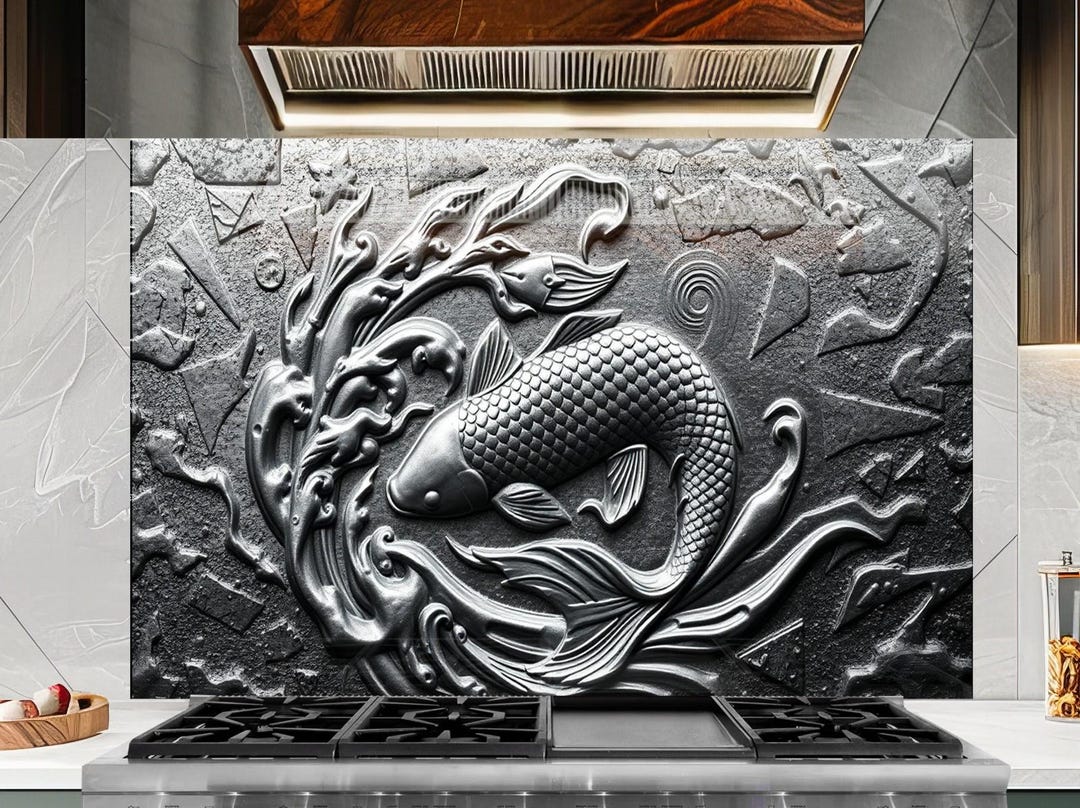 Tempered Glass Backsplash Mosaic Fish Backsplash for Kitchen Splashback ...