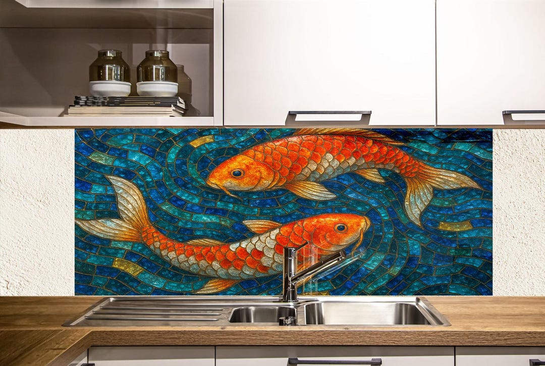 Tempered Glass Backsplash Mosaic Fish Backsplash for Kitchen Splashback ...