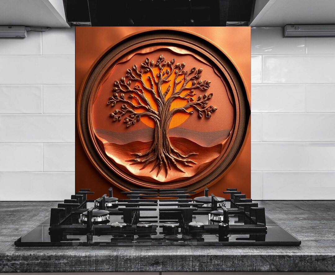 Tempered Glass Backsplash-life of Tree Backsplash Tiles-metal ...