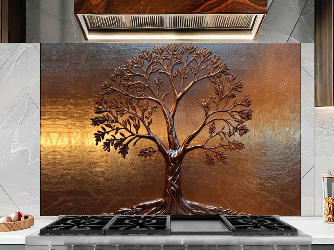 Tempered Glass Backsplash-life of Tree Backsplash Tiles-metal ...