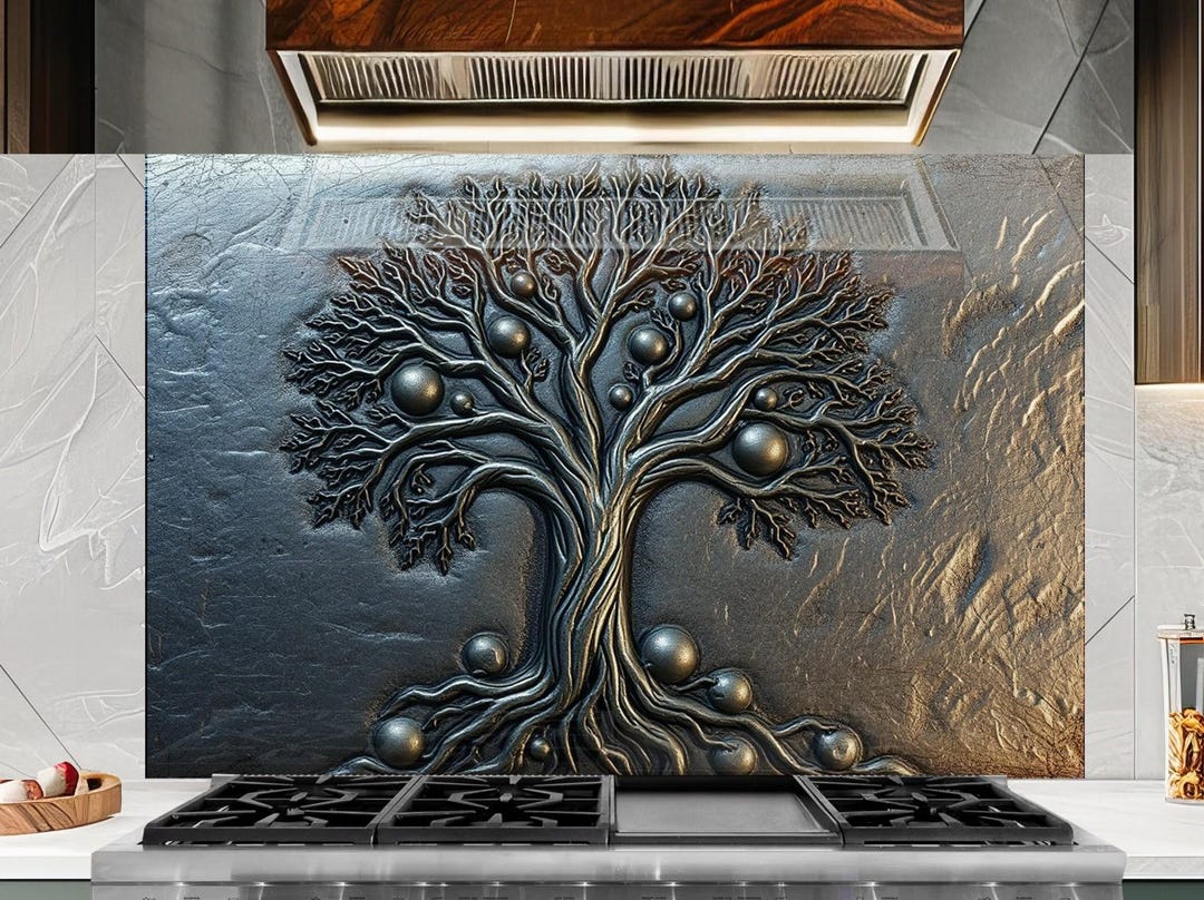 Tempered Glass Backsplash-silver Tree Backsplash for Kitchen Splashback ...
