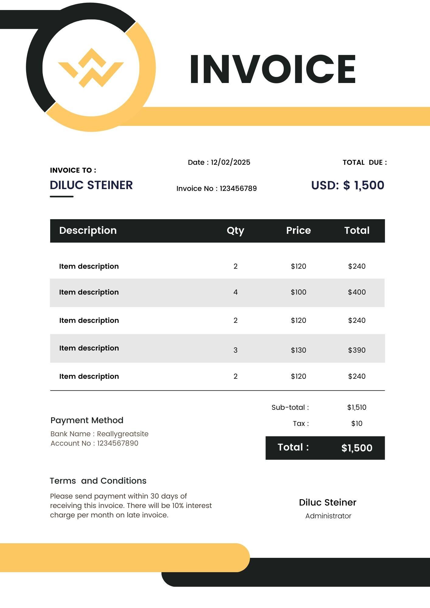 Minimalist Invoice Template, Invoice Editable, Printable Small Business ...