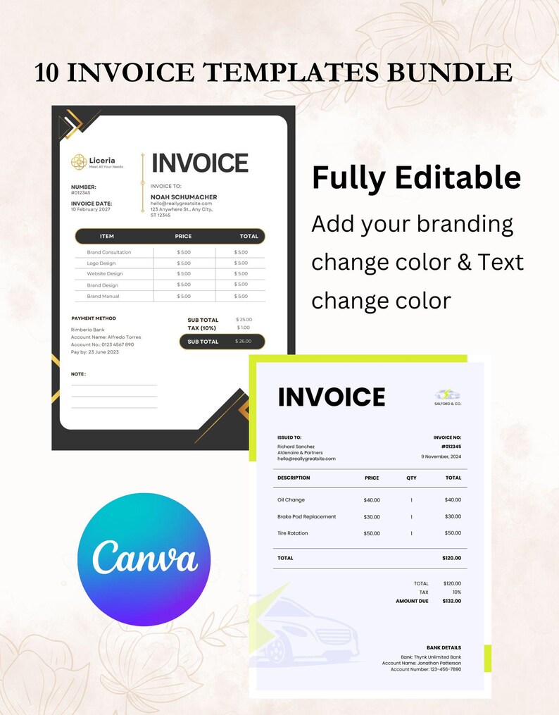 Minimalist Invoice Template, Invoice Editable, Printable Small Business ...