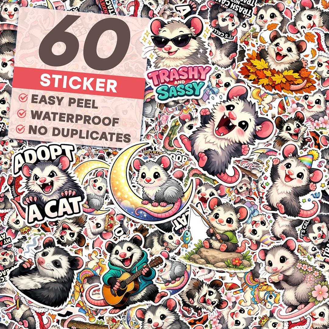 60pcs Possum Stickers Pack, Opossum Sticker, Cute Possum Decal, Opossum ...