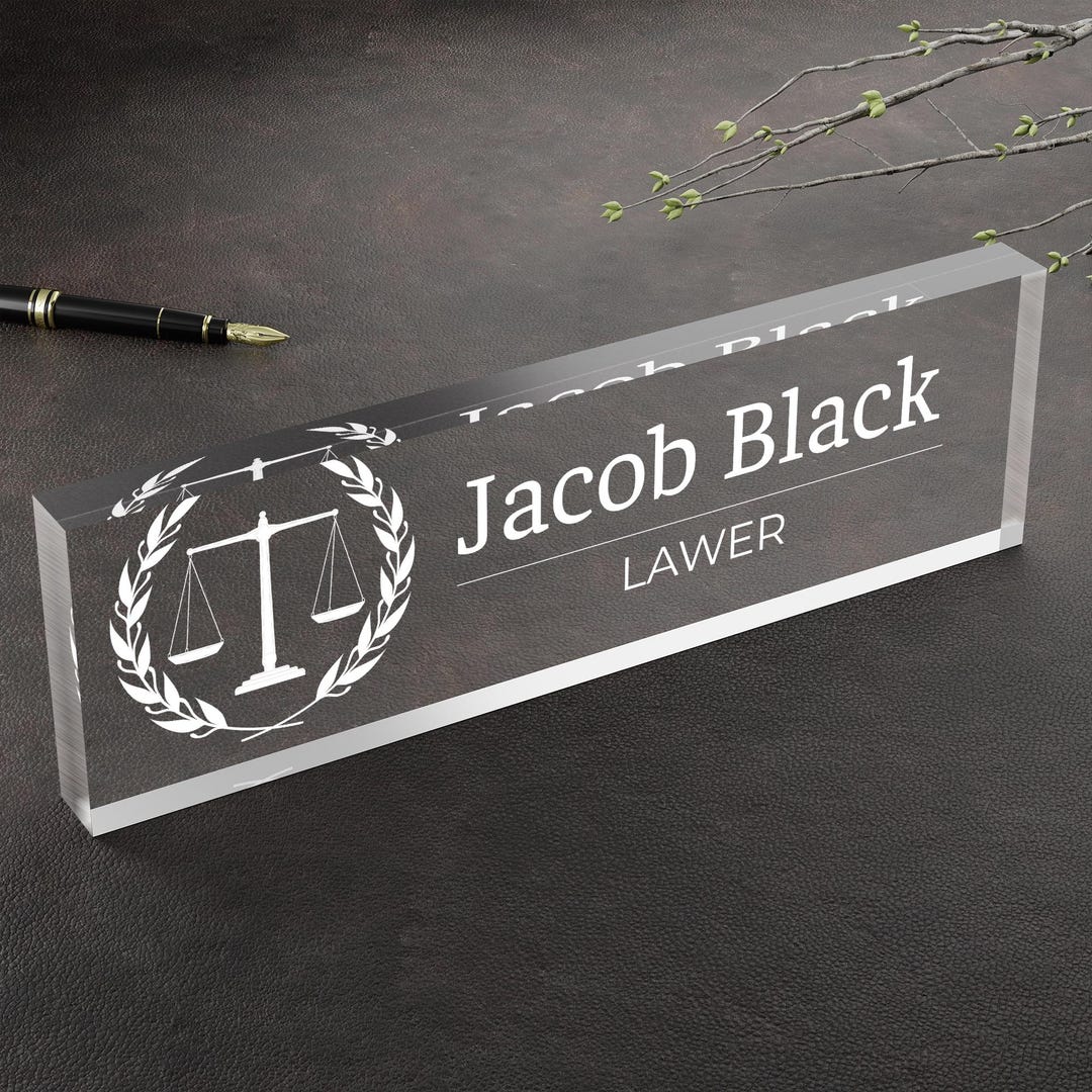 Attorney Glass Office Desk Name Plate, Clear JD Judge Nameplate, Lawyer ...