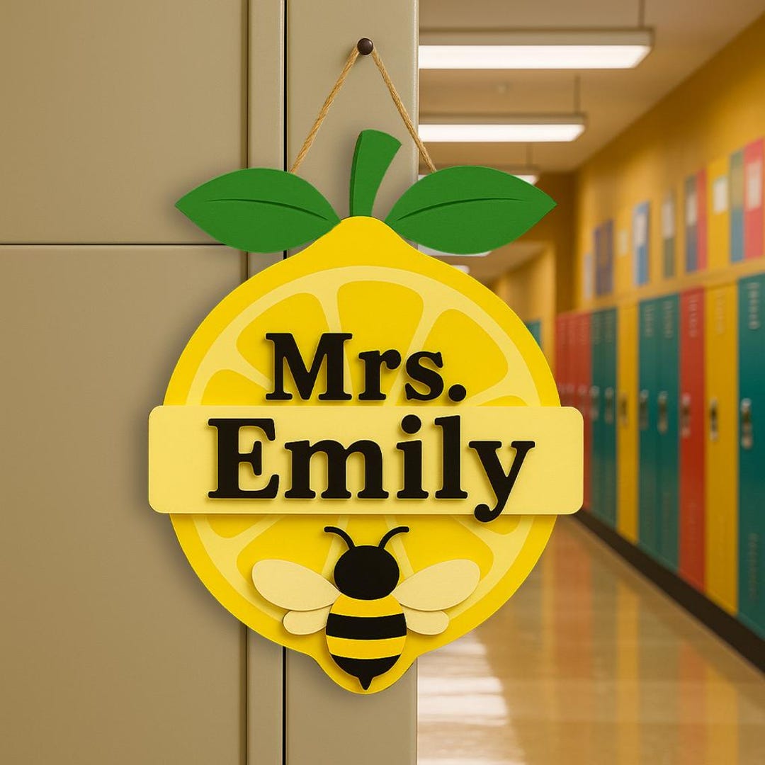 Custom Yellow Lemon Teacher Door Sign – Personalized Classroom Name ...