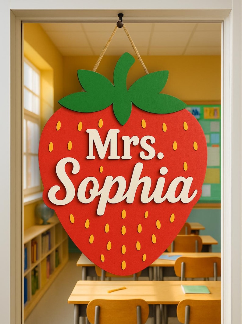 Custom Strawberry Teacher Door Sign – Personalized Classroom Name ...