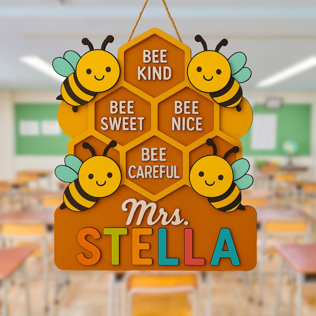 Personalized Bee Classroom Sign, Honeycomb Wooden Teacher Door Decor ...