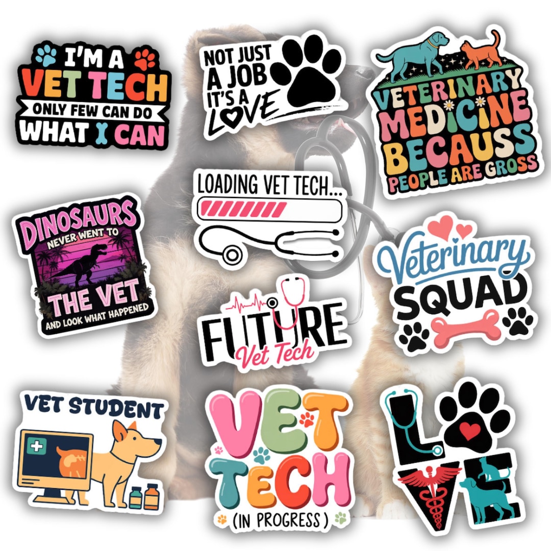 COMBO 10 PCS Vet Tech Sticker, Cute Veterinary Stickers, Animal Lover ...