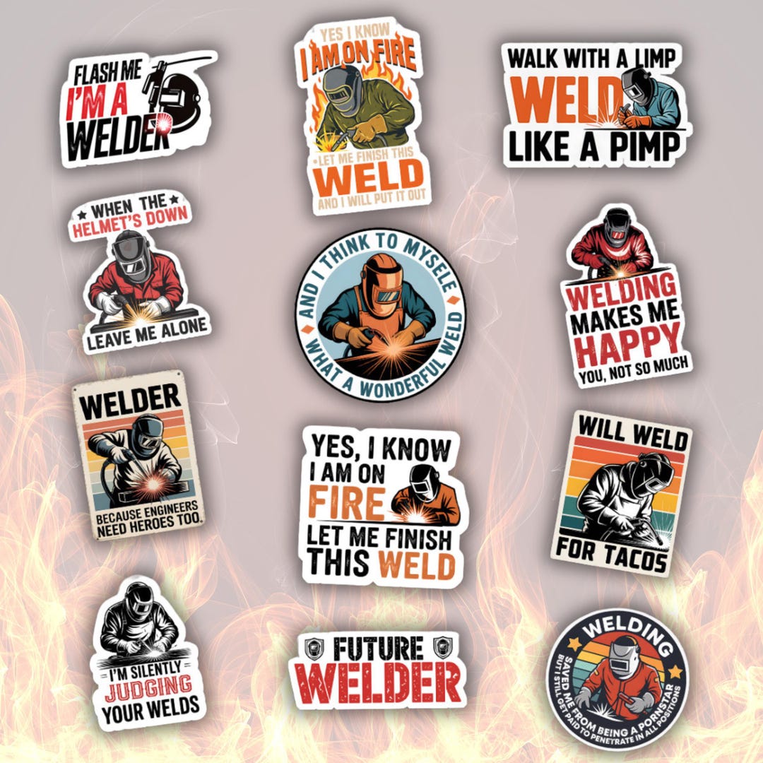 COMBO 12 PCS Welding Stickers Pack, Skull Welder Stickers, Retro Welder ...