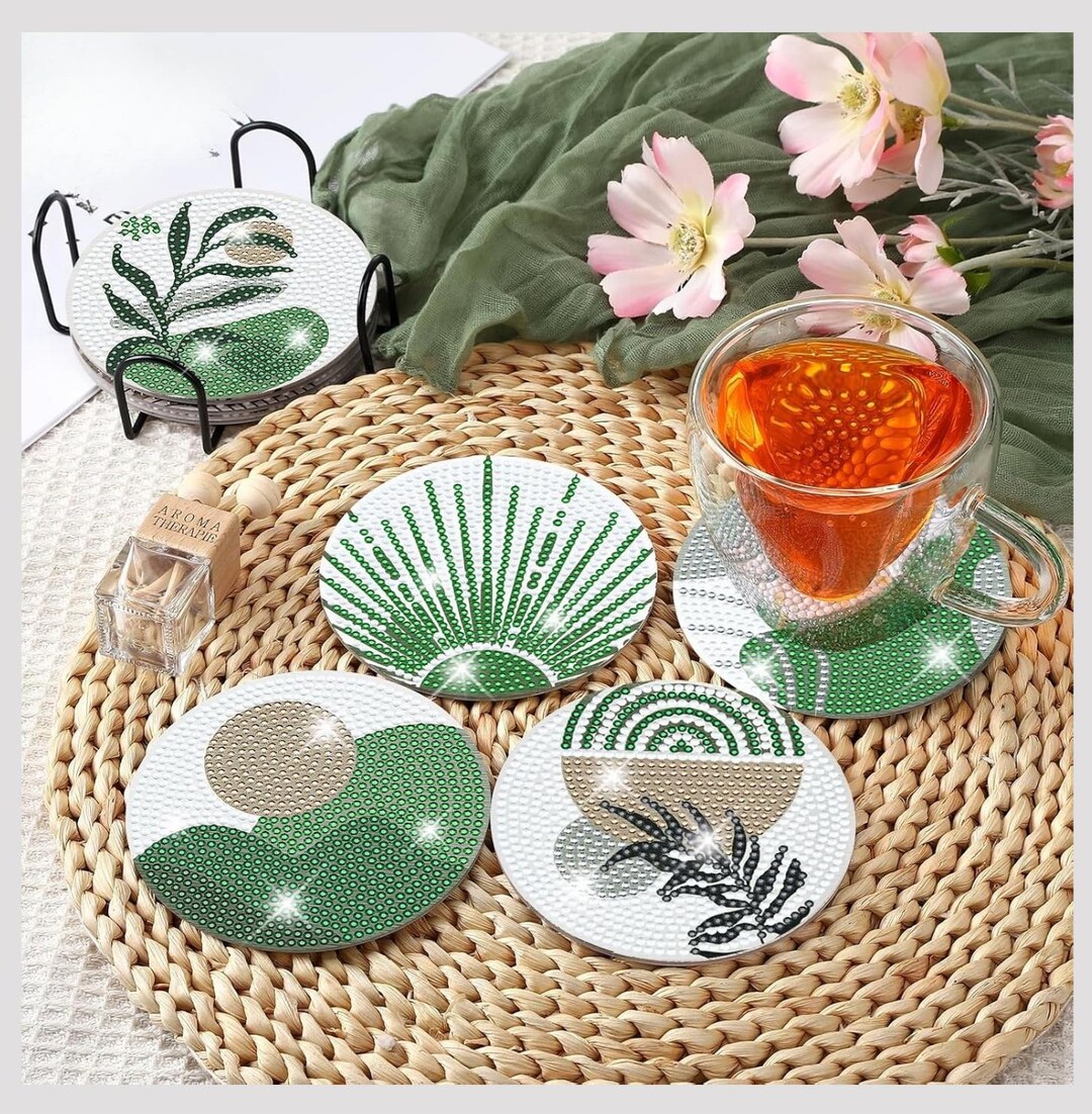 Bohemian Diamond Art Coasters Set of 8, 3.94 X 3.94 Inch Abstract ...