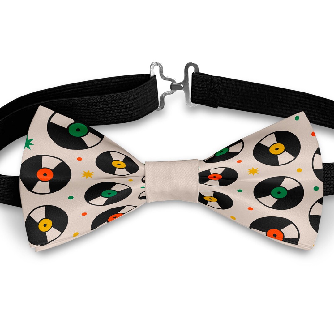 Retro Music Record Bow Tie | Handmade Polyester Satin Accessory - Etsy