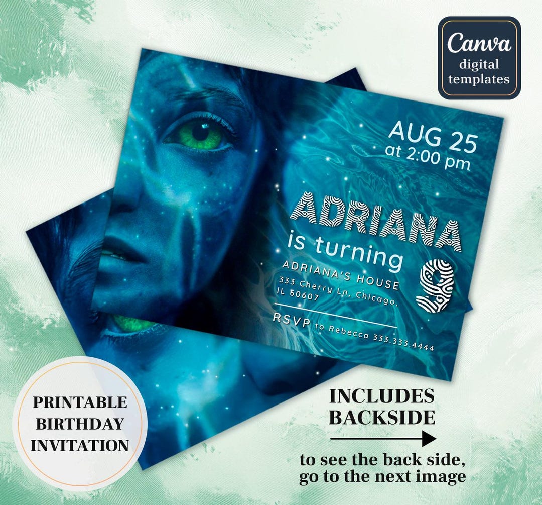 Avatar 2 Editable Invitation, Pandora Printable Birthday Invite, Avatar ...
